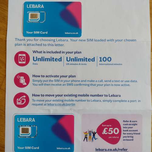 #Lebara UK Sim Card 英國電話卡 (首3個月半價 , 送IDD) #Quidco #TopCashback UK - 二手或 ...