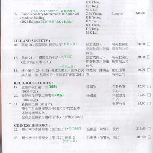 (中二 Form2)中學課本和相關作業(有寫上答案嘅) 附2021/2022書單 - 二手或全新書籍, 其它 - DCFever.com