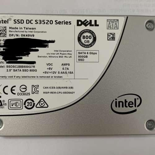Intel ssd 800g DC S3520 100%work 有幾隻 - 二手或全新SSD/硬碟機, 電腦 - DCFever.com