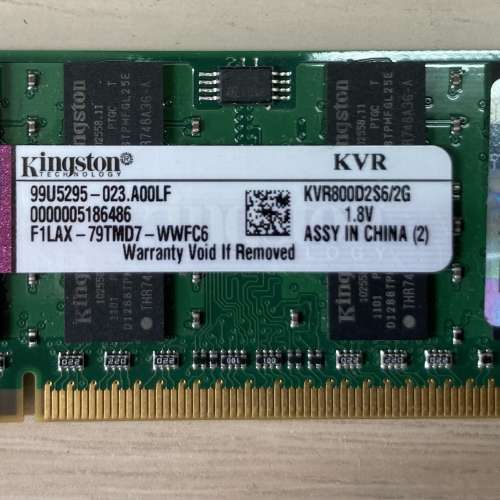 1條 Kingston KVR800D2S6/2G PC2-6400 2GB DDR2 800MHz SODIMM 99U5295-023 ...