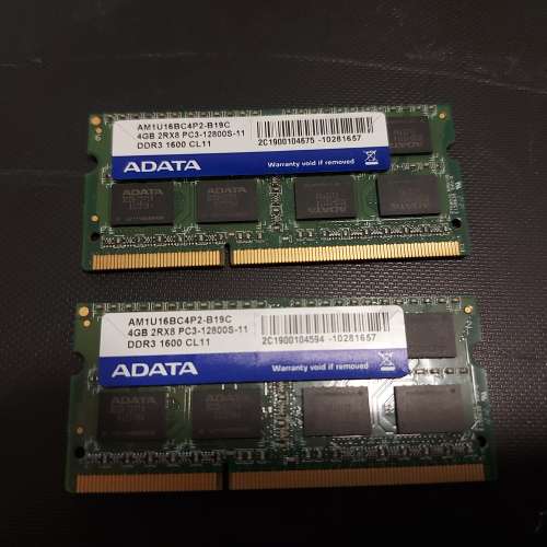 ADATA 1600MHZ DDR3 4GB X 2PCS SO-DIMM Memory Module - 二手或全新RAM 記憶體, 電腦 ...
