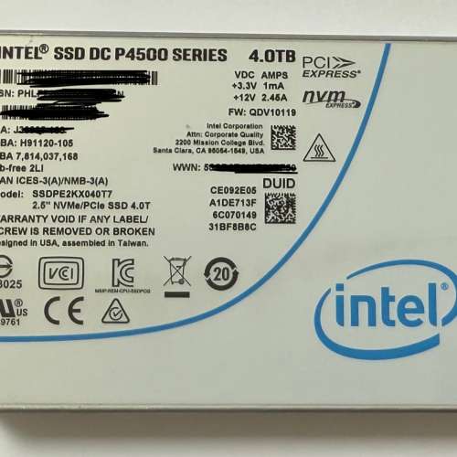 Intel ssd P4500 4T SSDPE2KX040T7 U.2接口 有pice轉接卡 pcie轉U.2 - 二手或全新SSD/硬碟機 ...