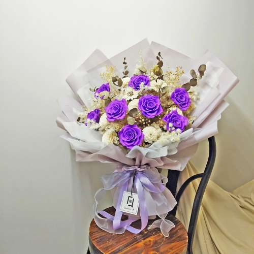 [QuadrupleFlower] 💐 ️ 典雅.VIII | 深紫色 玫瑰永生花束 Preserved Flower Rose Bouquet - 二手或全新其它, 潮流及名牌 ...