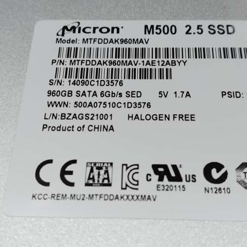 Micron M500 960GB SSD 2.5 - 二手或全新SSD/硬碟機, 電腦 - DCFever.com