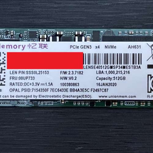UMIS Union Memory AH631 512GB m.2 nvme PCIE 3.0 SSD - 二手或全新SSD/硬碟機, 電腦 ...