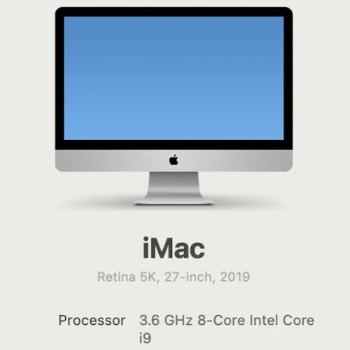 iMac 2019 27" - 3.6G 8core i9 - Radeon Pro 575X - 40GB RAM - 256 SSD ...