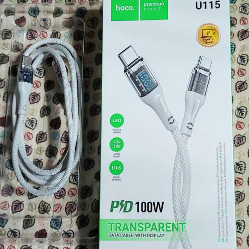 hoco Type-C to Type-C 屏顯100W透明探索充電數據線, 1.2米 - 二手或全新USB傳輸線, 手機通訊 ...