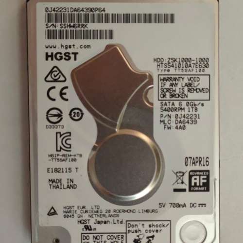 HGST 2.5“ 1TB 硬碟 hard disk - 二手或全新SSD/硬碟機, 電腦 - DCFever.com