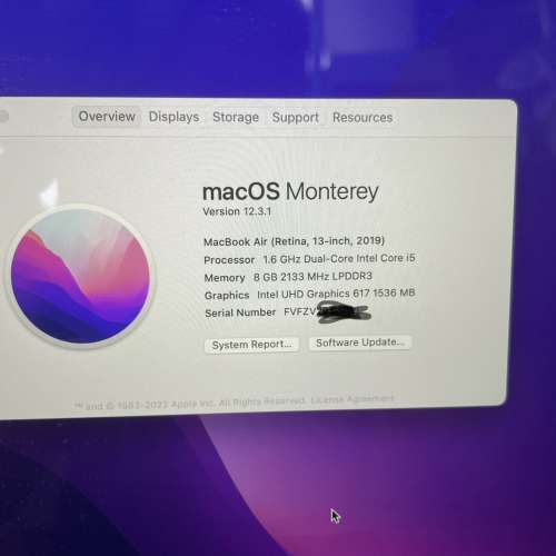 MacBook Air Retina 13 2019 i5 1.6GHz 8GB Ram 128GB SSD 13inch Mac OS 12.3.1 - 二手或全新手提電腦, 電腦 ...