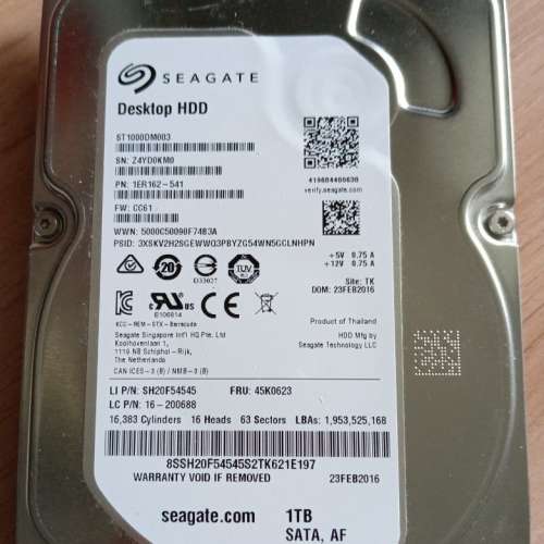 Seagate 1TB harddisk 3.5' - 二手或全新SSD/硬碟機, 電腦 - DCFever.com